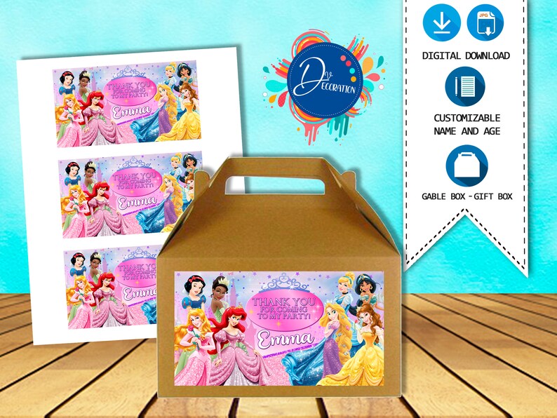 Princesses Box Label Gable Box Labels for Birthday - Etsy