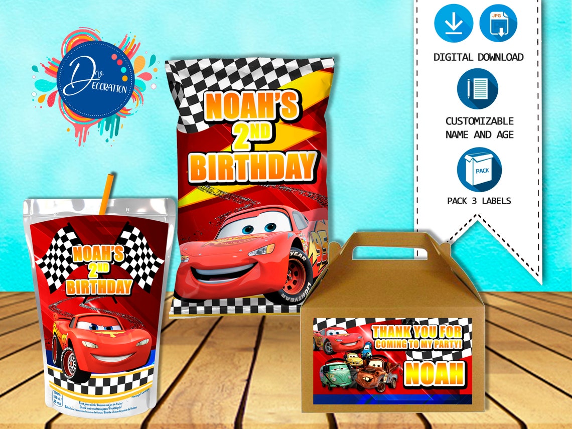Cars Pack 3 Labels for Birthday Party Printable DIGITAL - Etsy