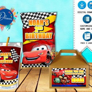 Cars Pack 3 Labels for Birthday Party - Printable DIGITAL DOWNLOAD ...