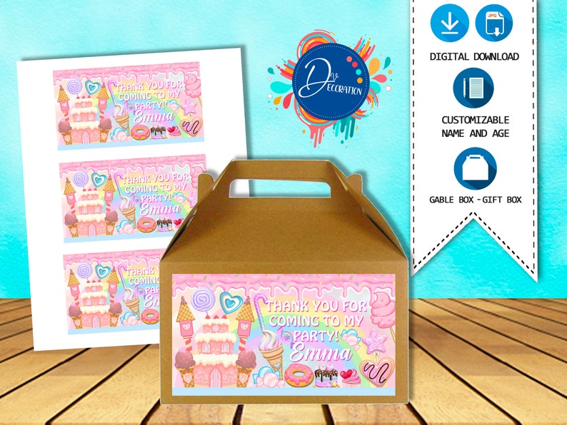 Candyland Box Label Gable Box Labels for Birthday Party - Etsy