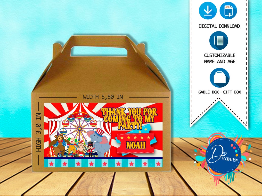 Circus Box Label, Gable Box, Labels for Birthday Party - Printable ...