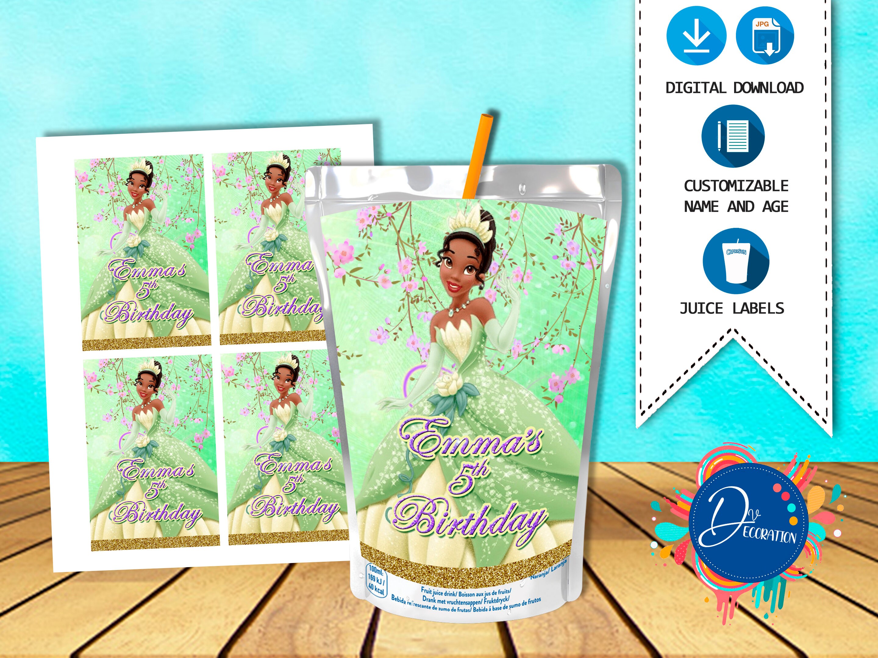 Tiana Pack 3 Labels for Birthday Party Printable DIGITAL - Etsy