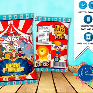 Circus Pack 5 Labels for Birthday Party -printable DIGITAL DOWNLOAD ...