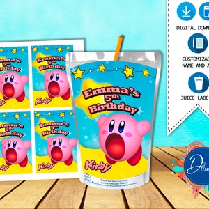 Kirby Pack 5 Labels for Birthday -printable DIGITAL DOWNLOAD Chip Bag ...