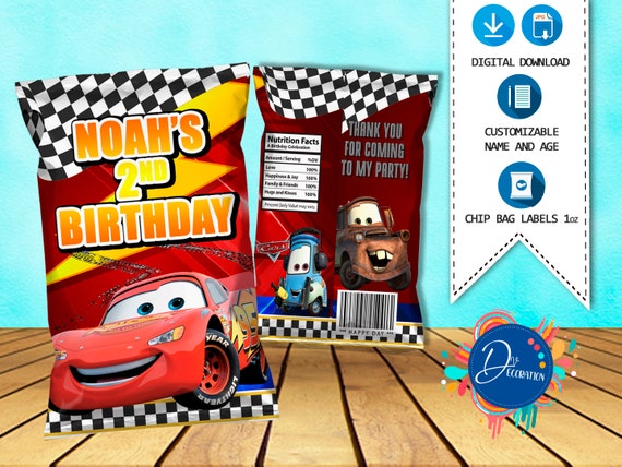 Cars Chip Bags Labels for Birthday Party Printable DIGITAL | Etsy