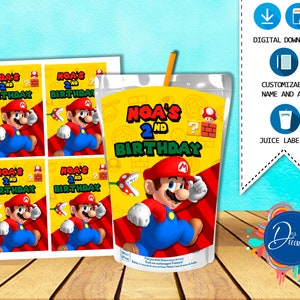 Mario Bros Pack 5 Labels for Birthday Party Printable DIGITAL DOWNLOAD ...