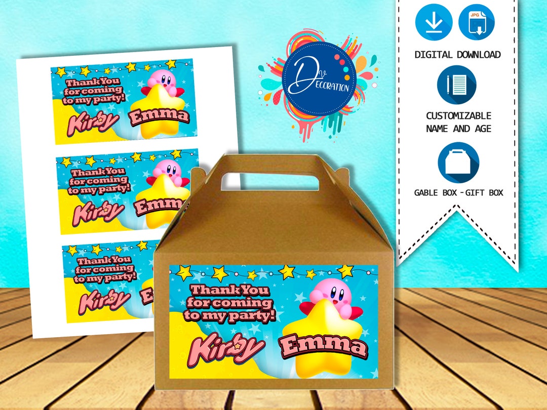 Kirby Box Label, Gable Box, Labels for Birthday Party-printable DIGITAL ...