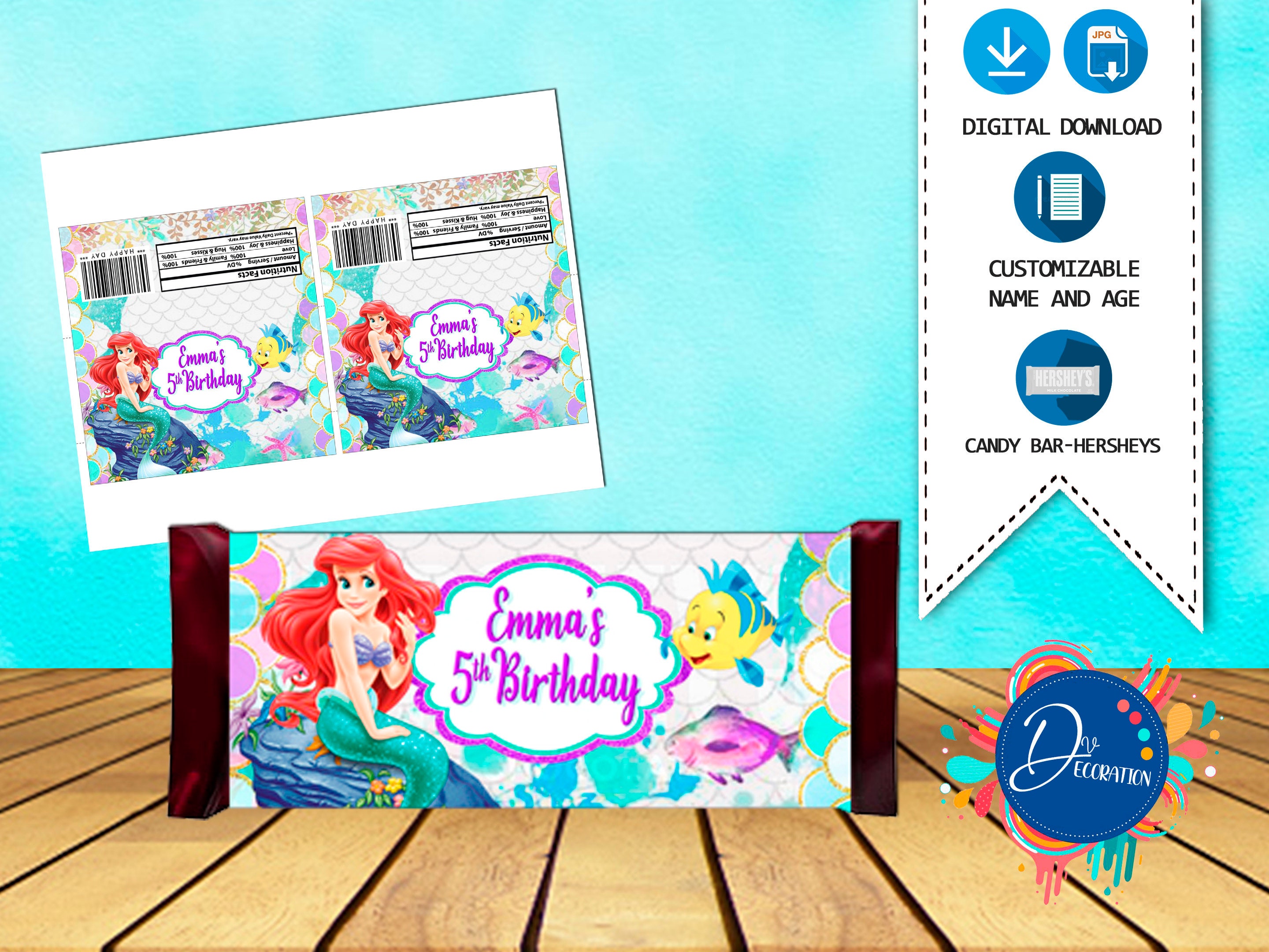Ariel the Little Mermaid Chocolate Labels for Birthday - Etsy