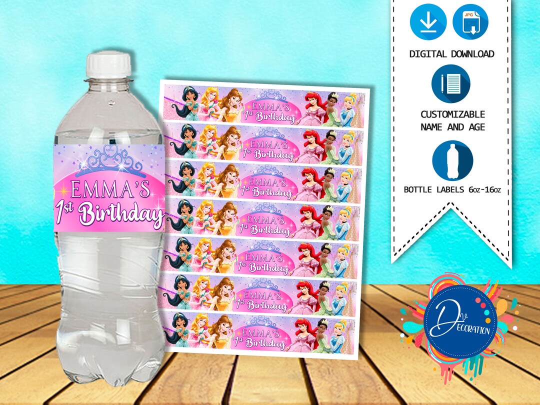 Princesses Bottle Label, Labels for Birthday Party - Printable DIGITAL ...