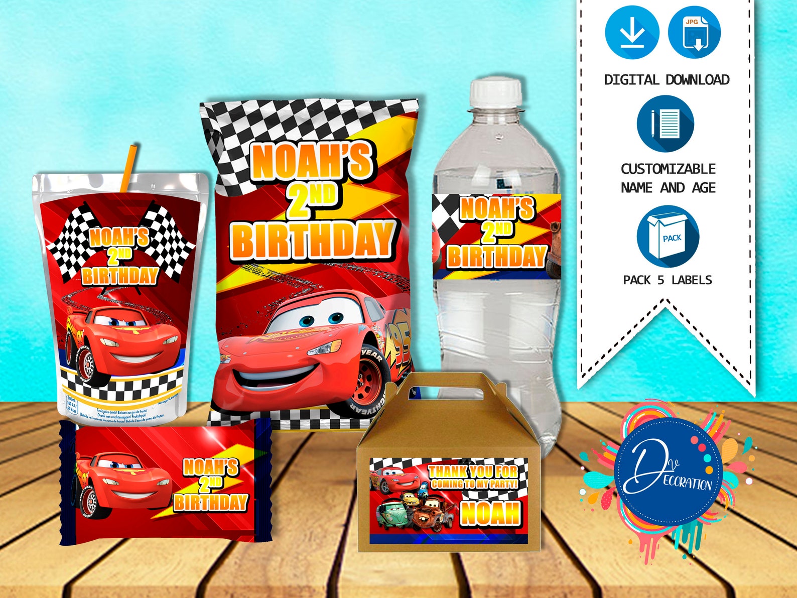 Cars Pack 5 Labels for Birthday Party Printable DIGITAL | Etsy