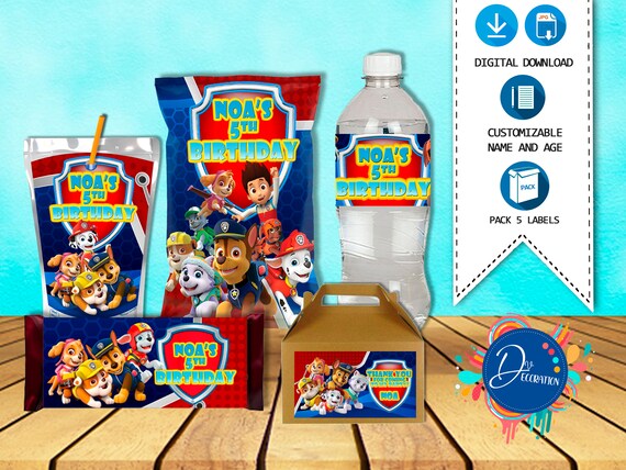 Paw Patrol Pack 5 Labels for Birthday Party Printable - Etsy