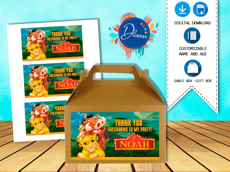 The Lion King Box Label Gable Box Labels for Birthday - Etsy