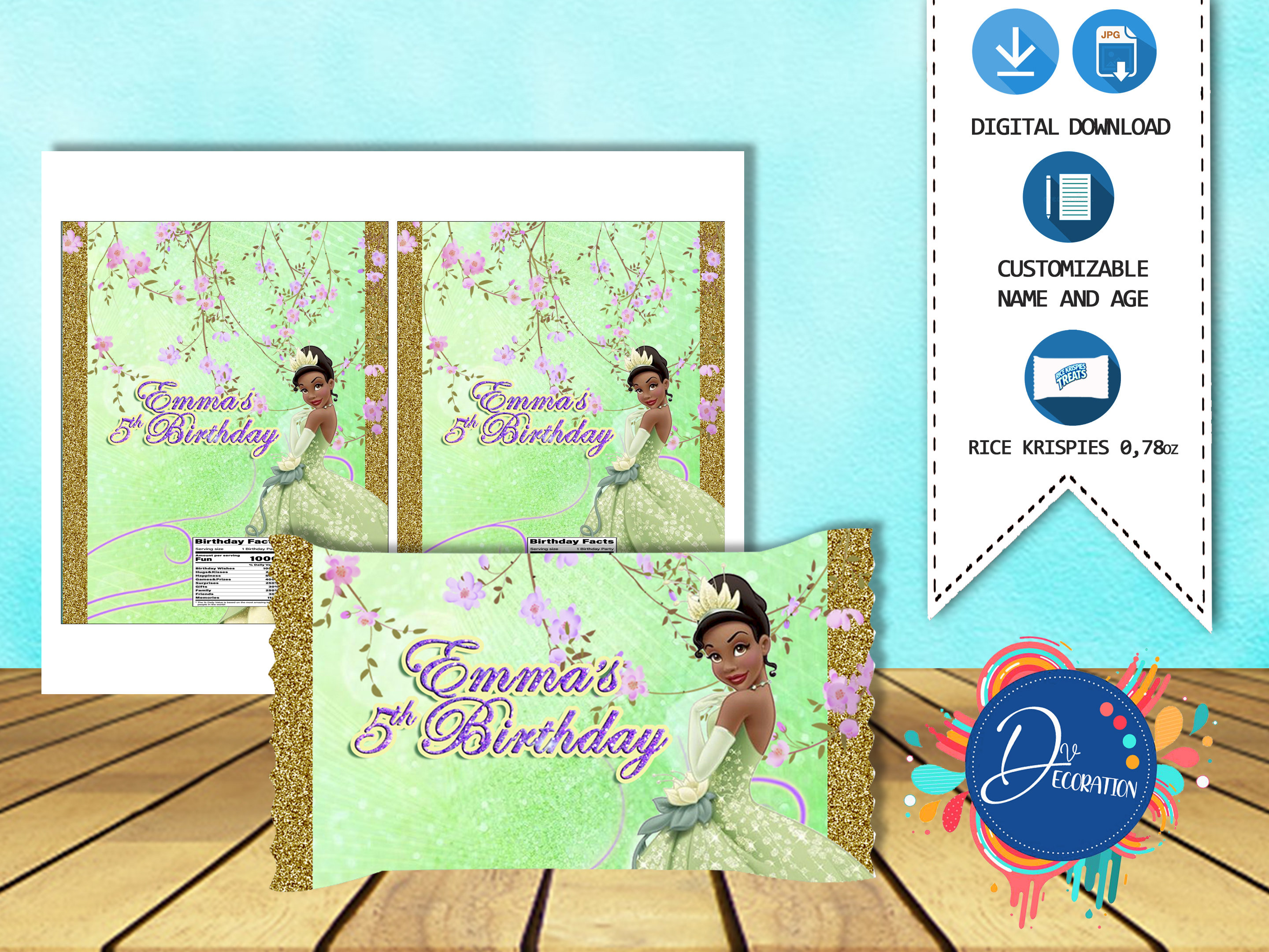 Tiana Pack 5 Labels for Birthday Party Printable DIGITAL - Etsy