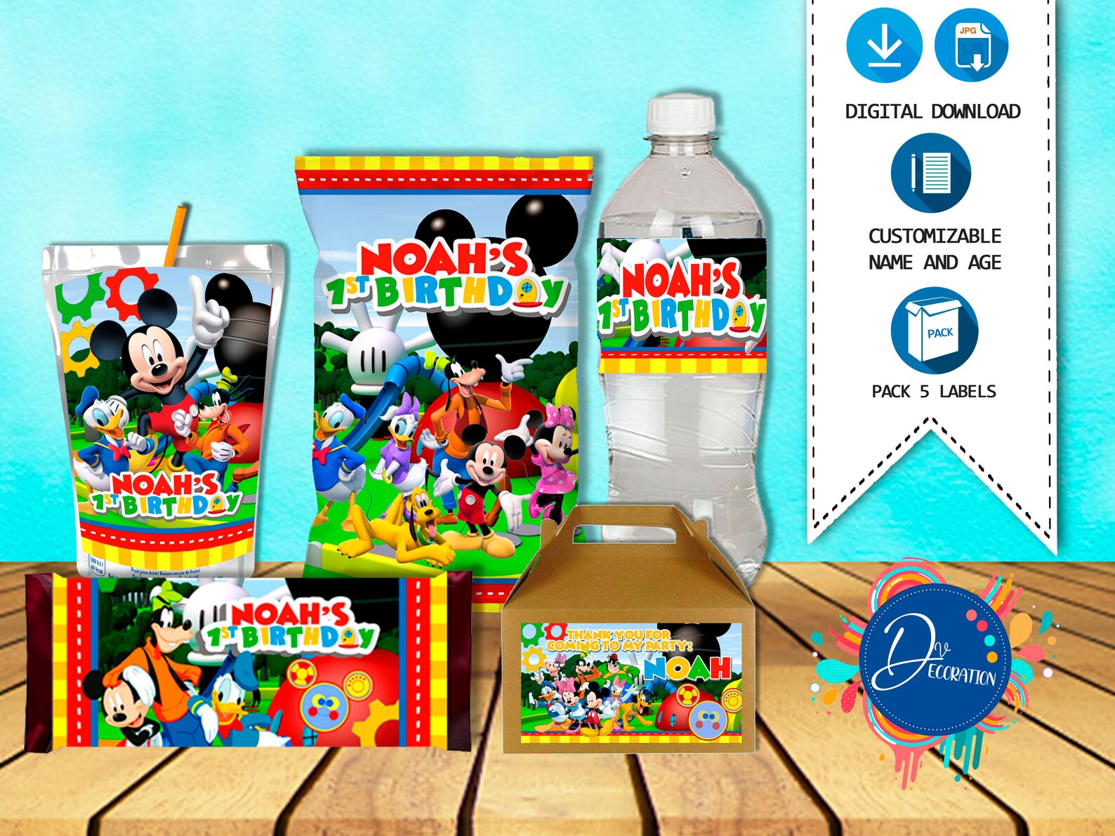 Mickey Mouse Clubhouse Pack 5 Labels for Birthday printable - Etsy
