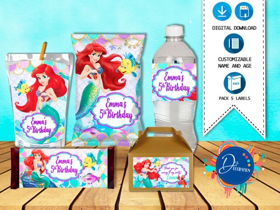 Ariel Pack 5 Labels for Birthday printable DIGITAL DOWNLOAD - Etsy