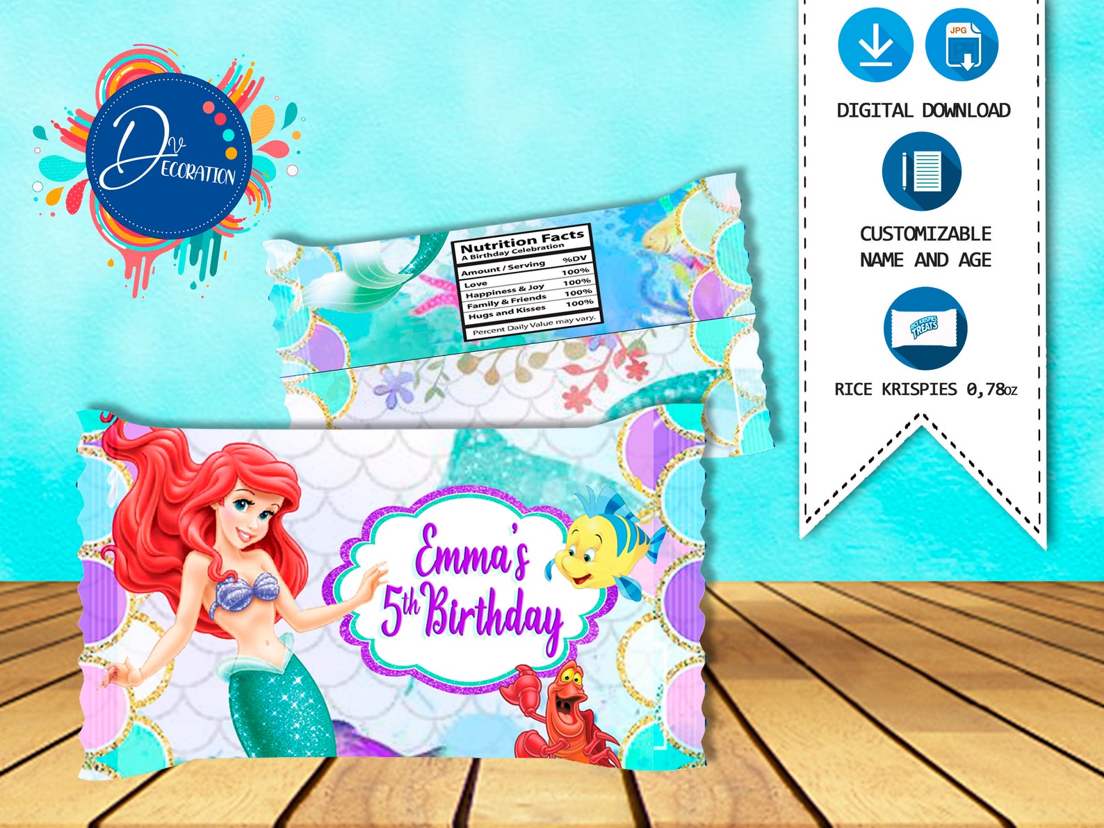 Ariel Pack 5 Labels for Birthday printable DIGITAL DOWNLOAD - Etsy