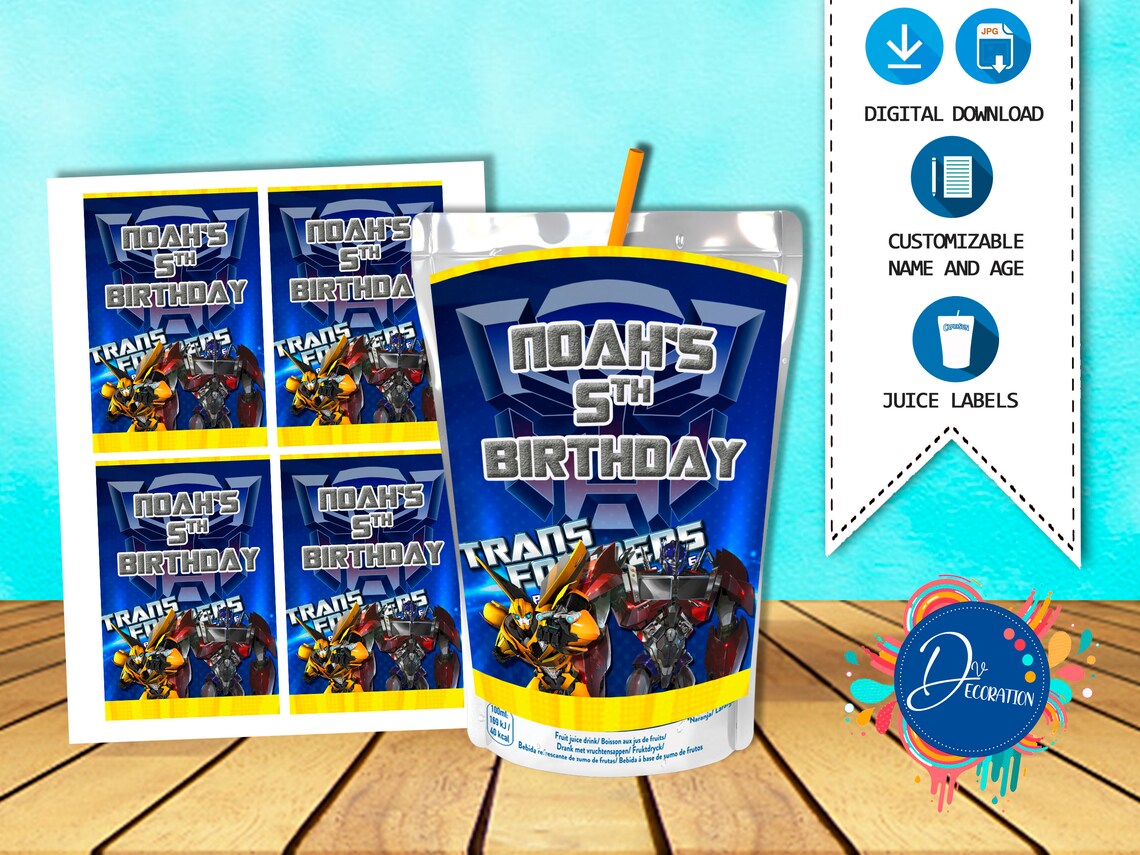 Transformers Juice Label, Labels for Birthday Party -printable DIGITAL ...