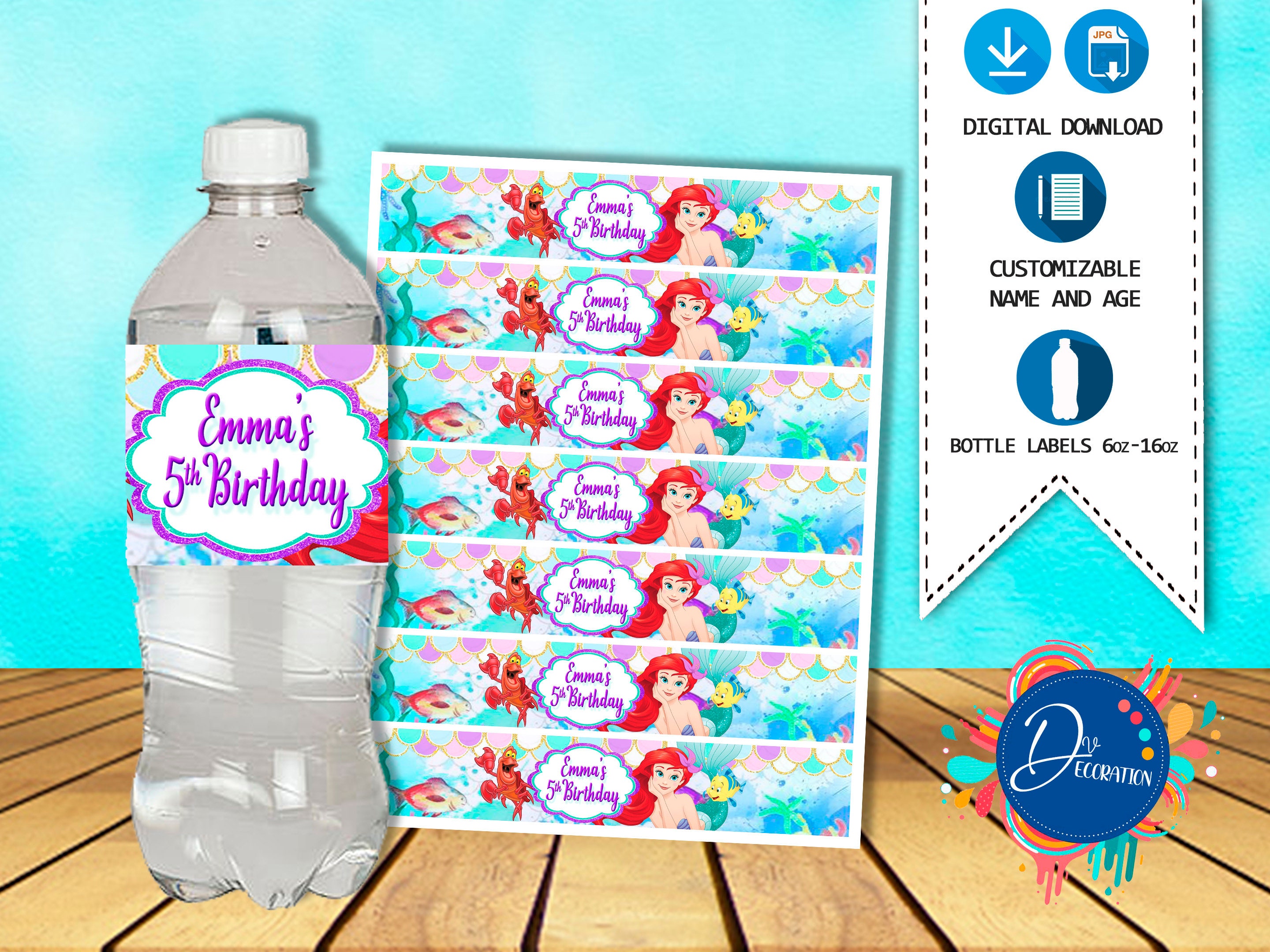 Ariel the Little Mermaid Bottle Label Labels for Birthday | Etsy
