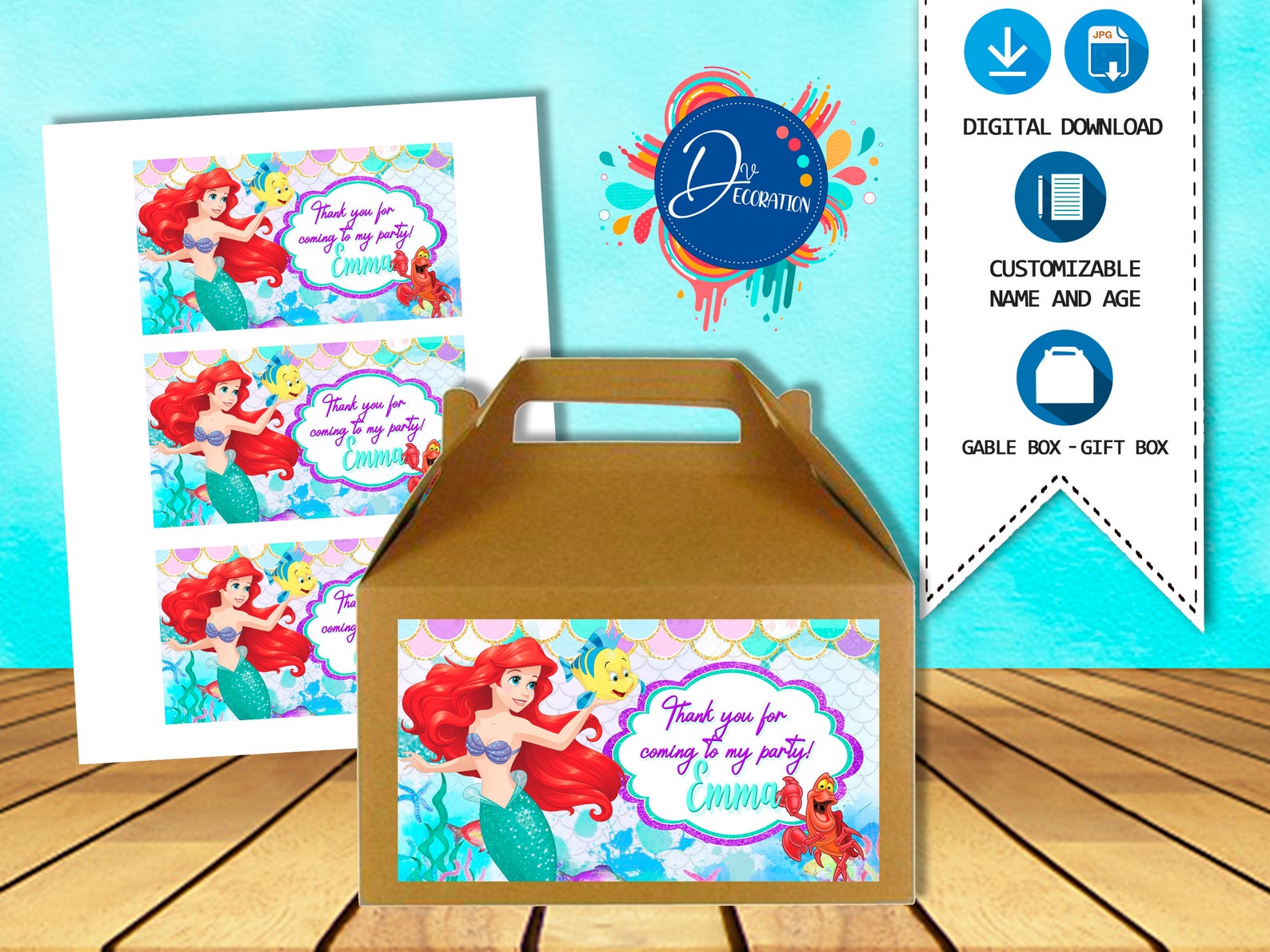Ariel the Little Mermaid Labels for Birthday Party Pack | Etsy