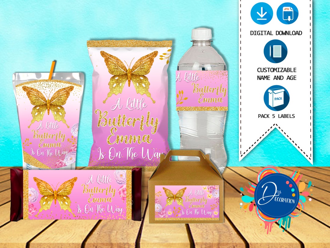 Butterfly Pack 5 Labels for Baby Shower - Printable DIGITAL DOWNLOAD ...