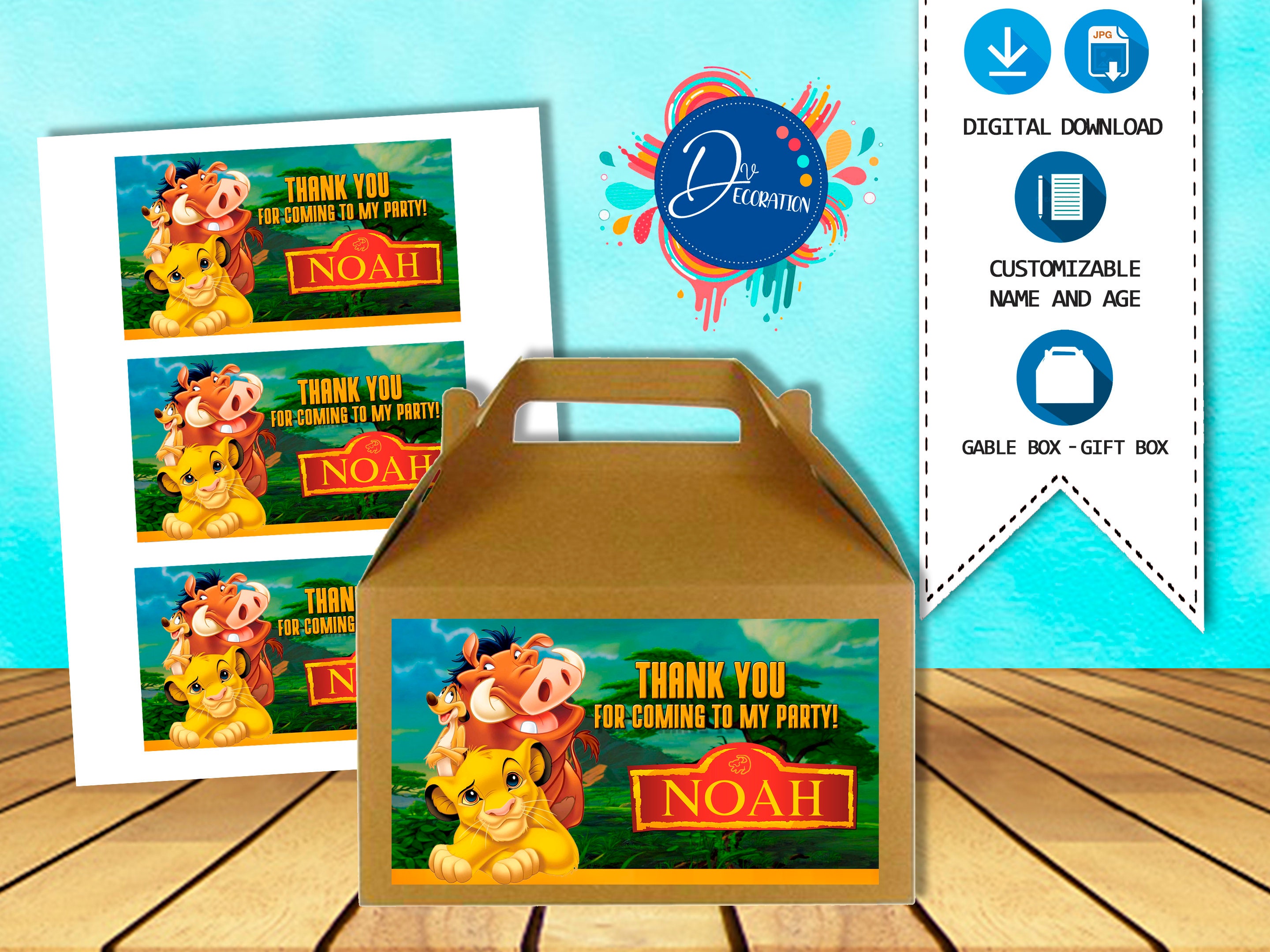 The Lion King Pack 5 Labels for Birthday printable DIGITAL - Etsy UK