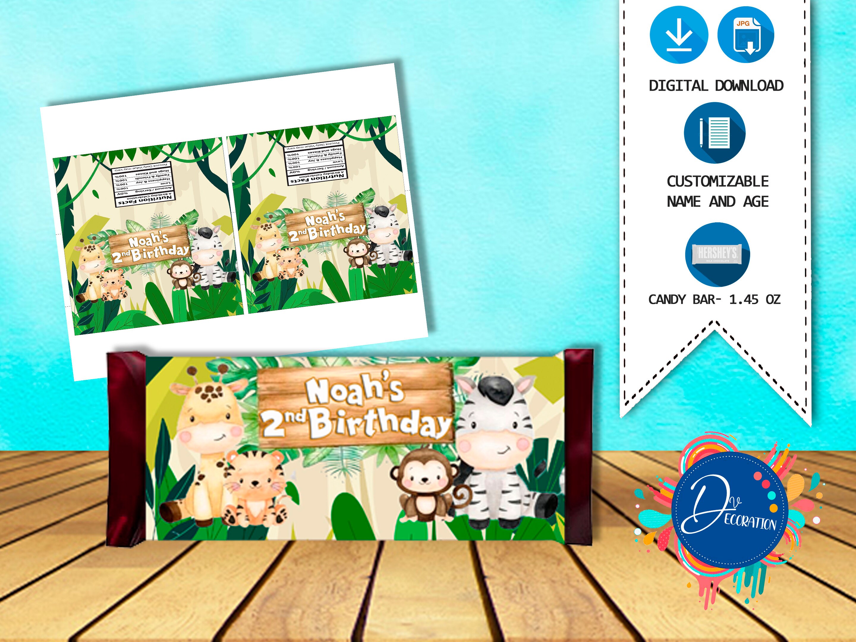 Safari Pack 5 Labels for Birthday printable DIGITAL DOWNLOAD - Etsy