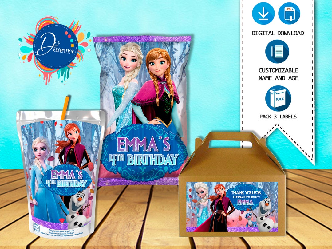 Frozen Pack 3 Labels for Birthday Party Printable DIGITAL DOWNLOAD Chip ...