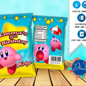 Kirby Labels for Birthday Party - Printable DIGITAL DOWNLOAD - Chip Bag ...