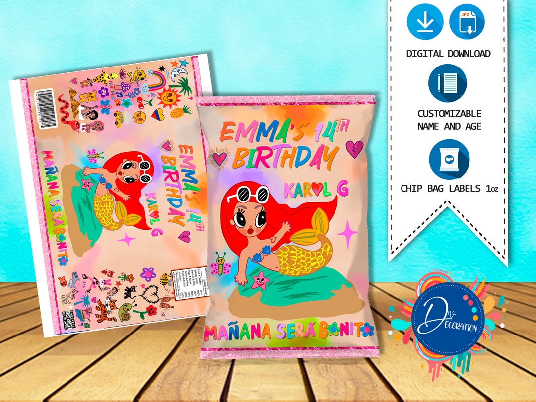 Karol G Mañana Será Bonito Chip Bags, Labels for Birthday Party ...