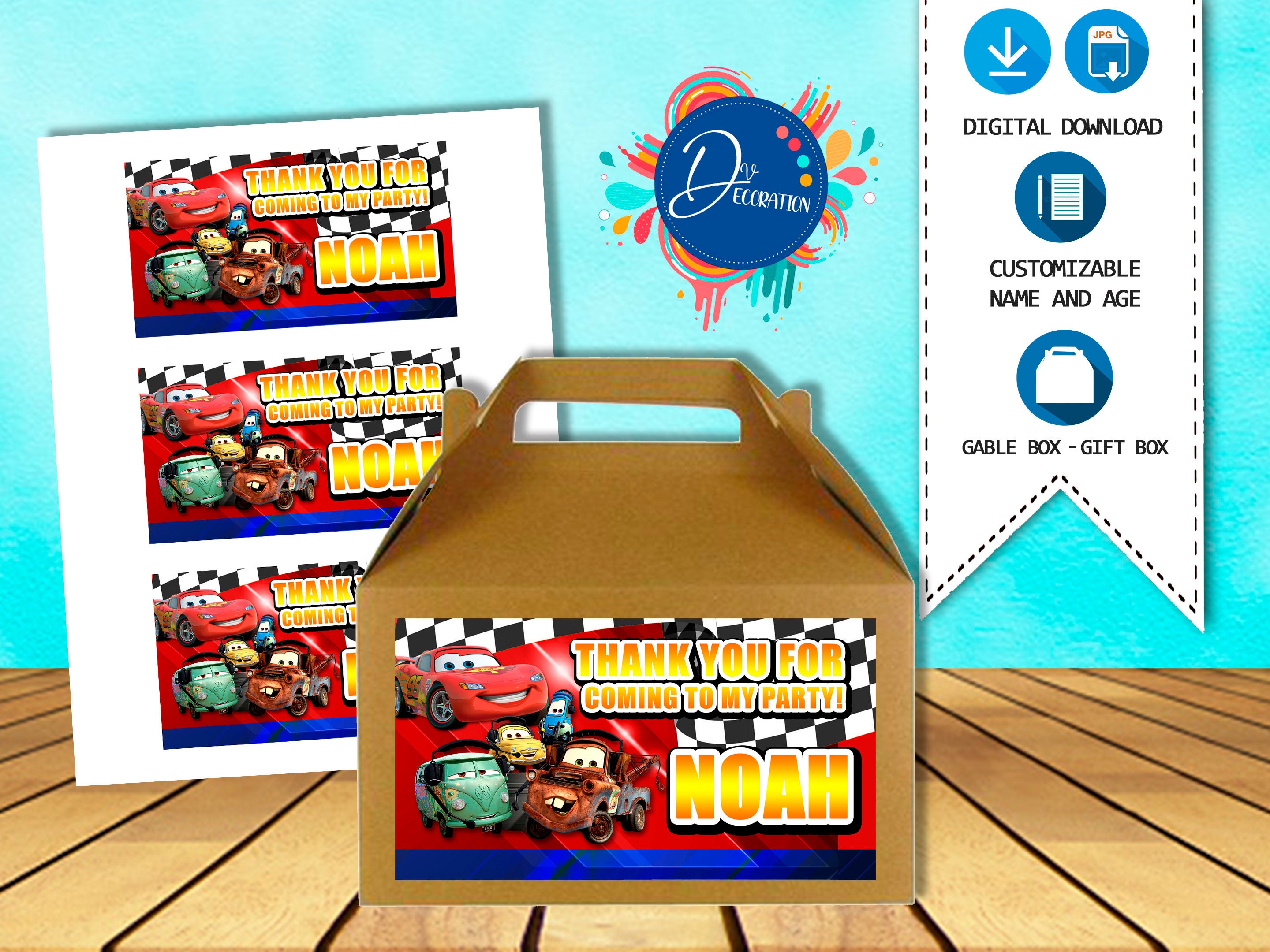 Cars Pack 5 Labels for Birthday Party Printable DIGITAL | Etsy