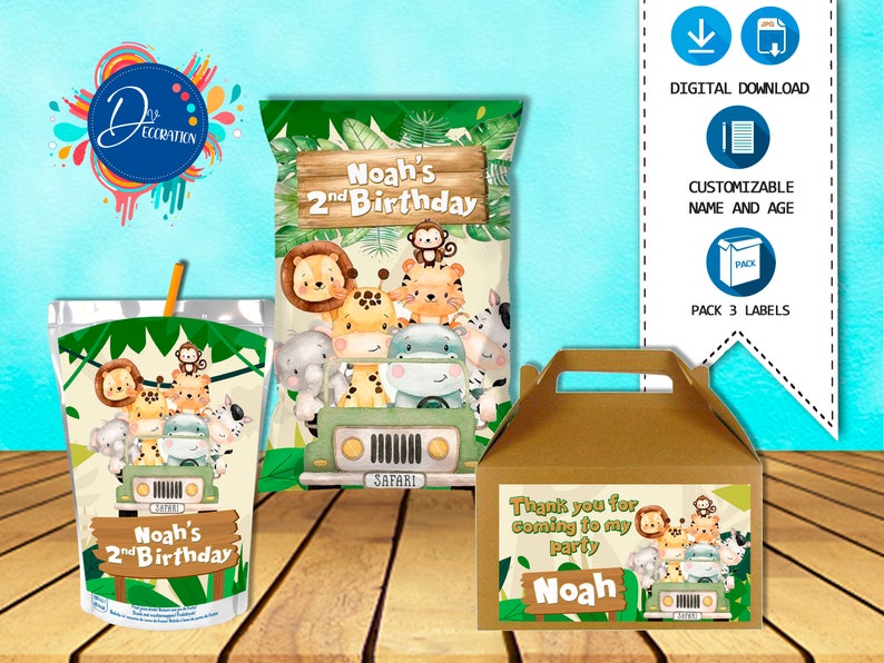 Safari Labels for Birthday Party Printable DIGITAL DOWNLOAD - Etsy