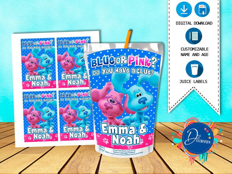 Blue's Clues Gender Reveal Pack 5 Labels for Baby Shower - Etsy