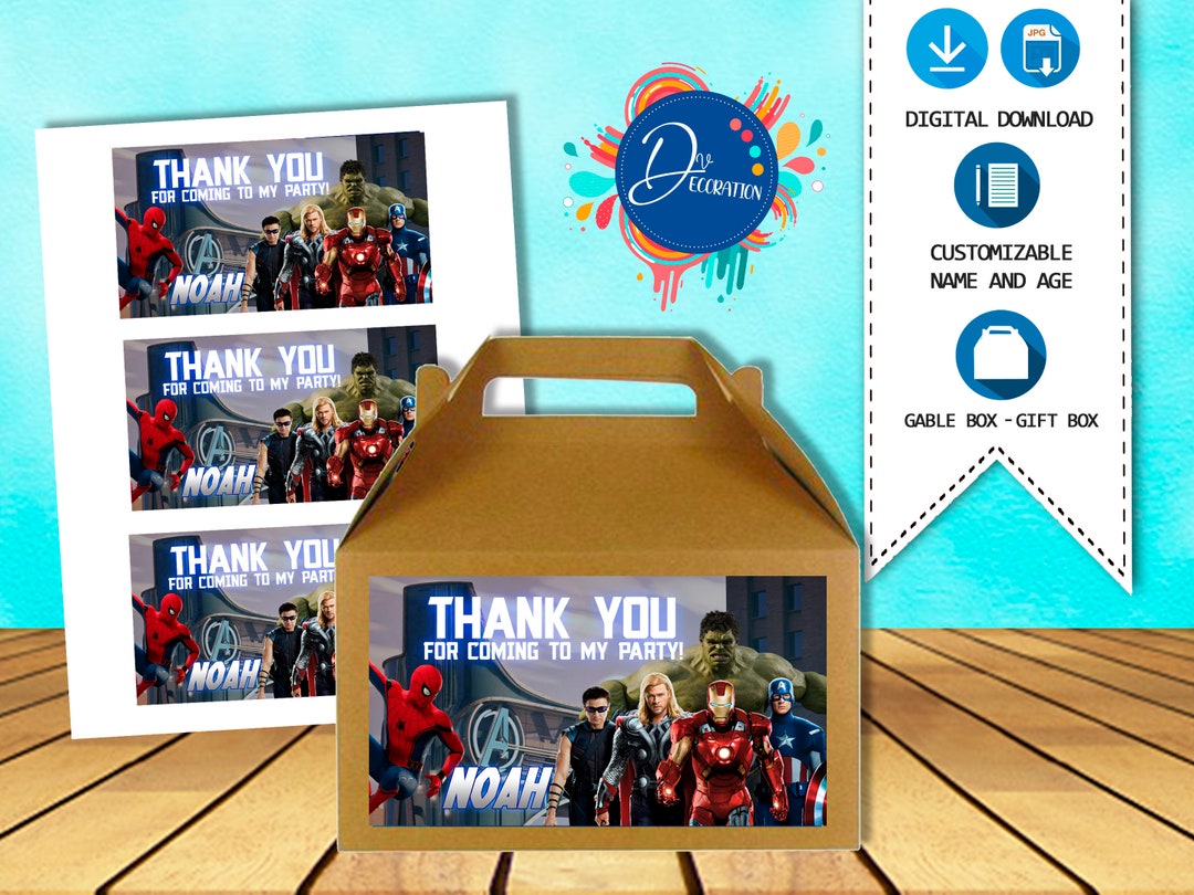 Avengers Box Label, Gable Box, Labels for Birthday Party - Printable ...
