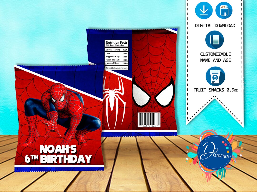 Spiderman Fruit Snacks, Labels for Birthday Party - Printable DIGITAL ...