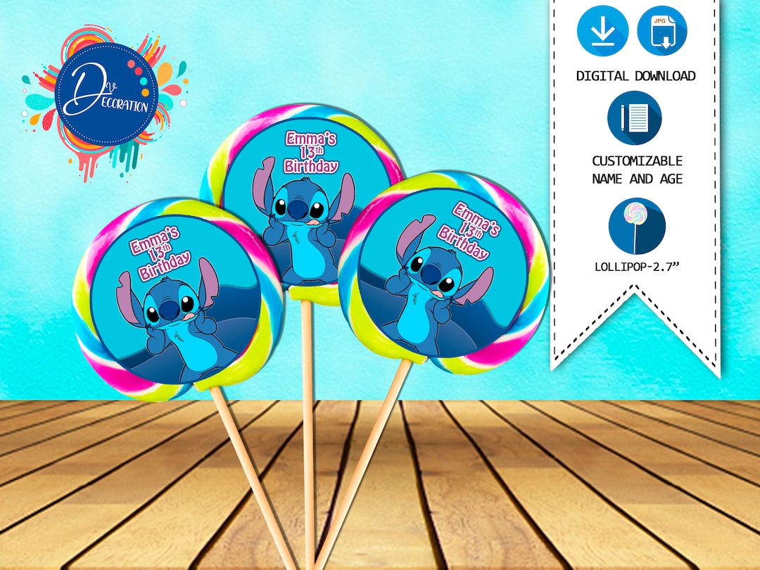 Stitch Lollipop, Labels for Birthday Party-printable DIGITAL DOWNLOAD ...