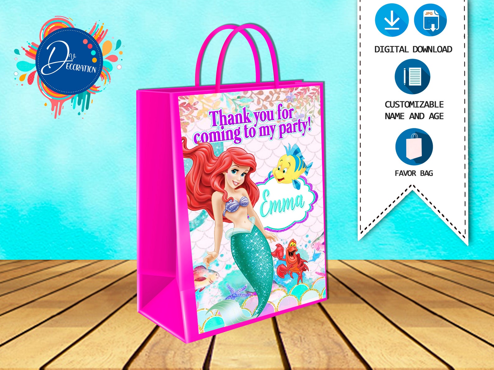 Ariel Favor Bag Labels for Birthday Party-printable DIGITAL - Etsy