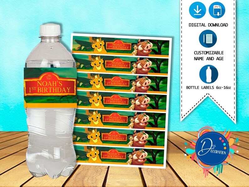 The Lion King Pack 5 Labels for Birthday printable DIGITAL - Etsy UK