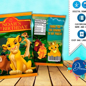 The Lion King Pack 5 Labels for Birthday -printable DIGITAL DOWNLOAD ...