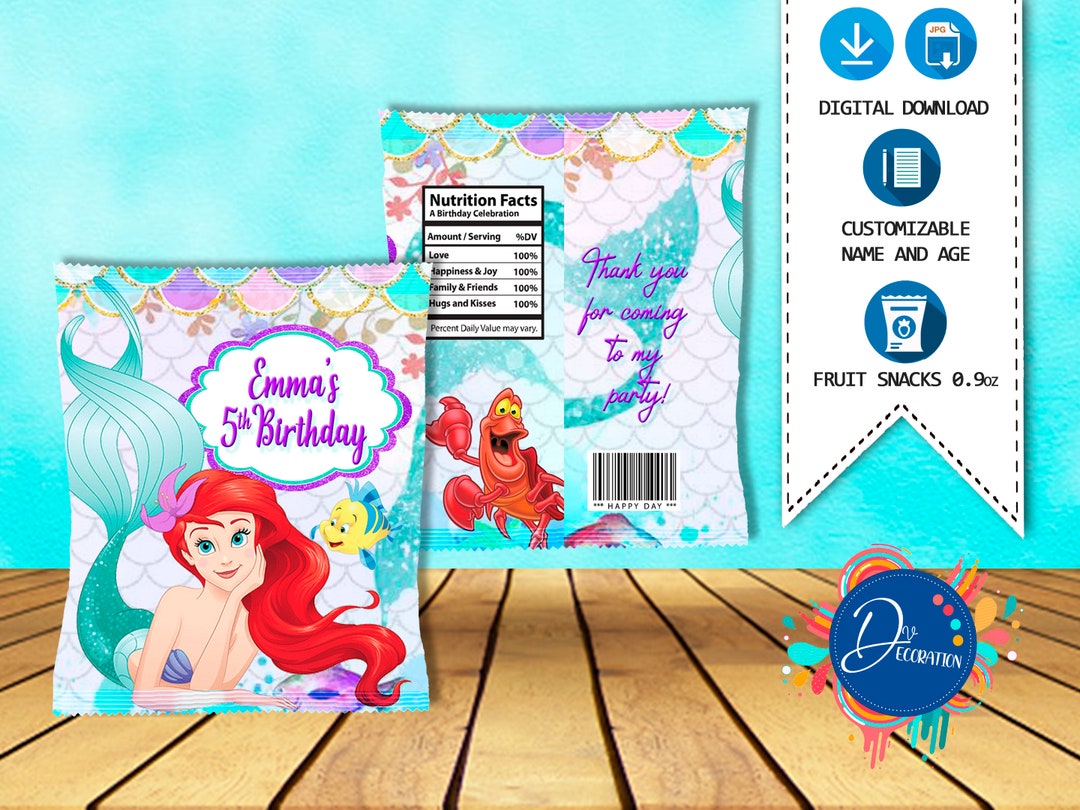 Ariel the Little Mermaid Fruit Snacks Labels for Birthday - Etsy
