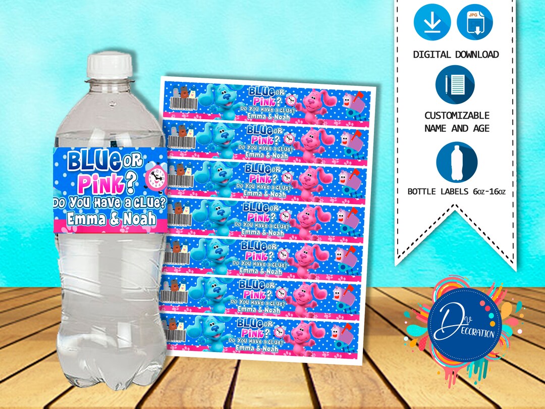 Blue's Clues Bottle Label, Labels for Gender Reveal -printable DIGITAL ...