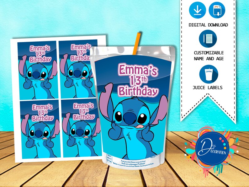 Stitch Pack 5 Labels for Birthday printable DIGITAL DOWNLOAD - Etsy