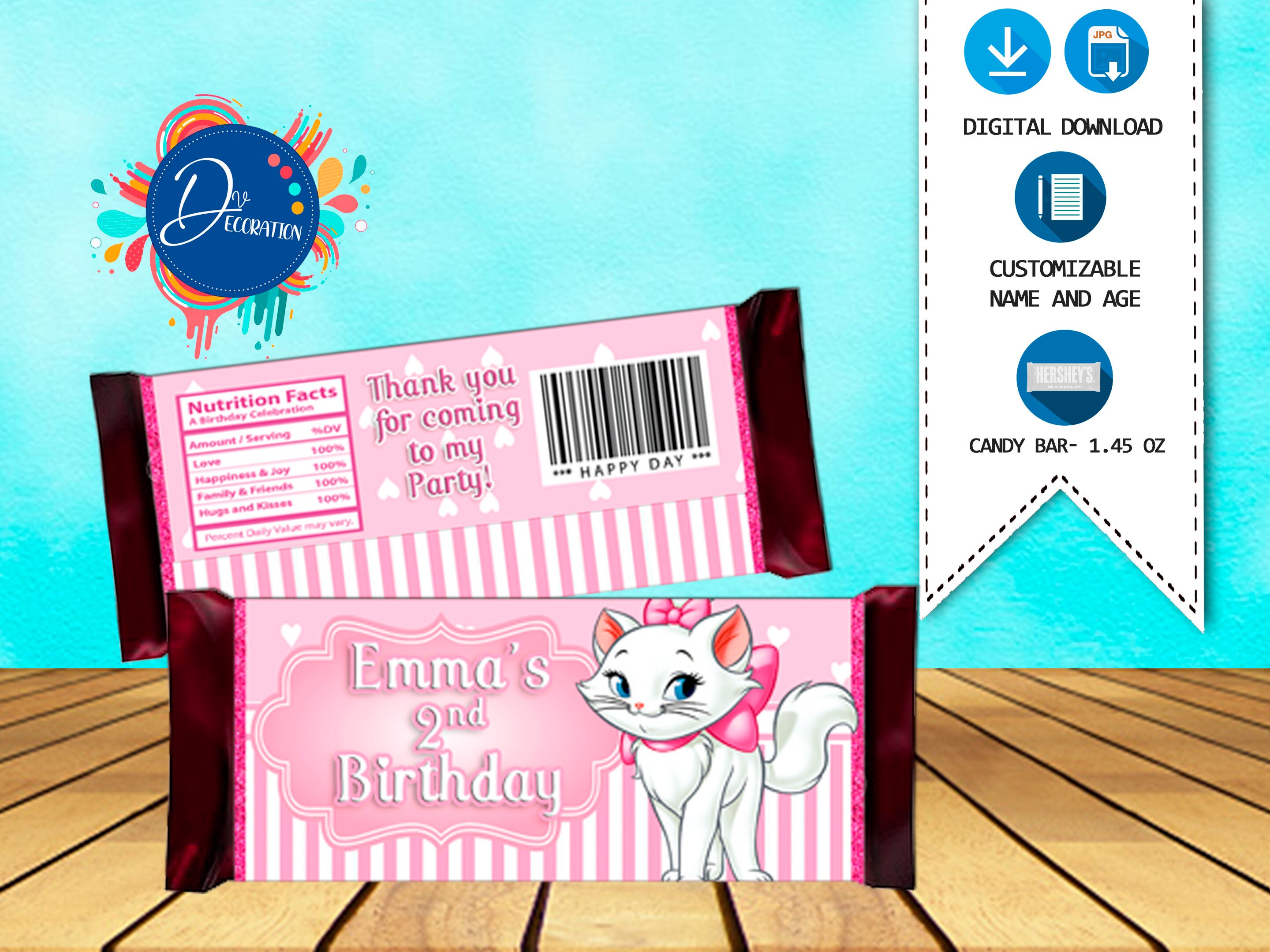 Kitten Marie Chocolate, Labels for Birthday Party-printable DIGITAL ...