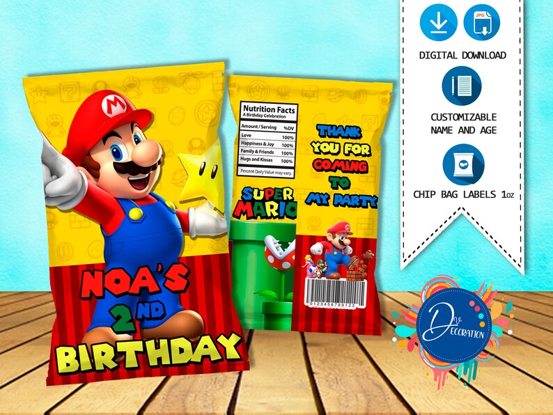 Mario Bros Chip Bags Labels for Birthday Party printable - Etsy