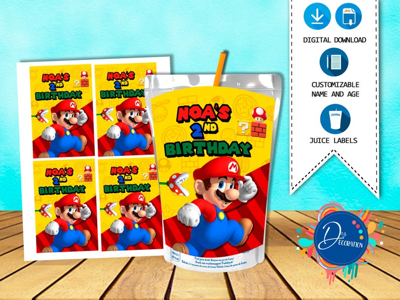 Mario Bros Juice Label Labels for Birthday Party-printable - Etsy