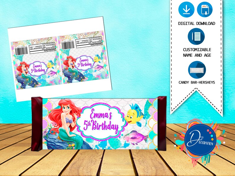 Ariel Pack 5 Labels for Birthday printable DIGITAL DOWNLOAD - Etsy