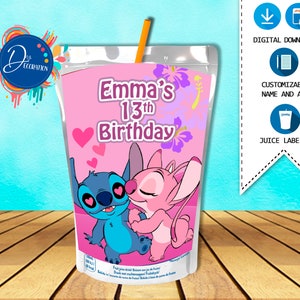 Stitch Pink Juice Label, Labels for Birthday Party - Printable DIGITAL ...