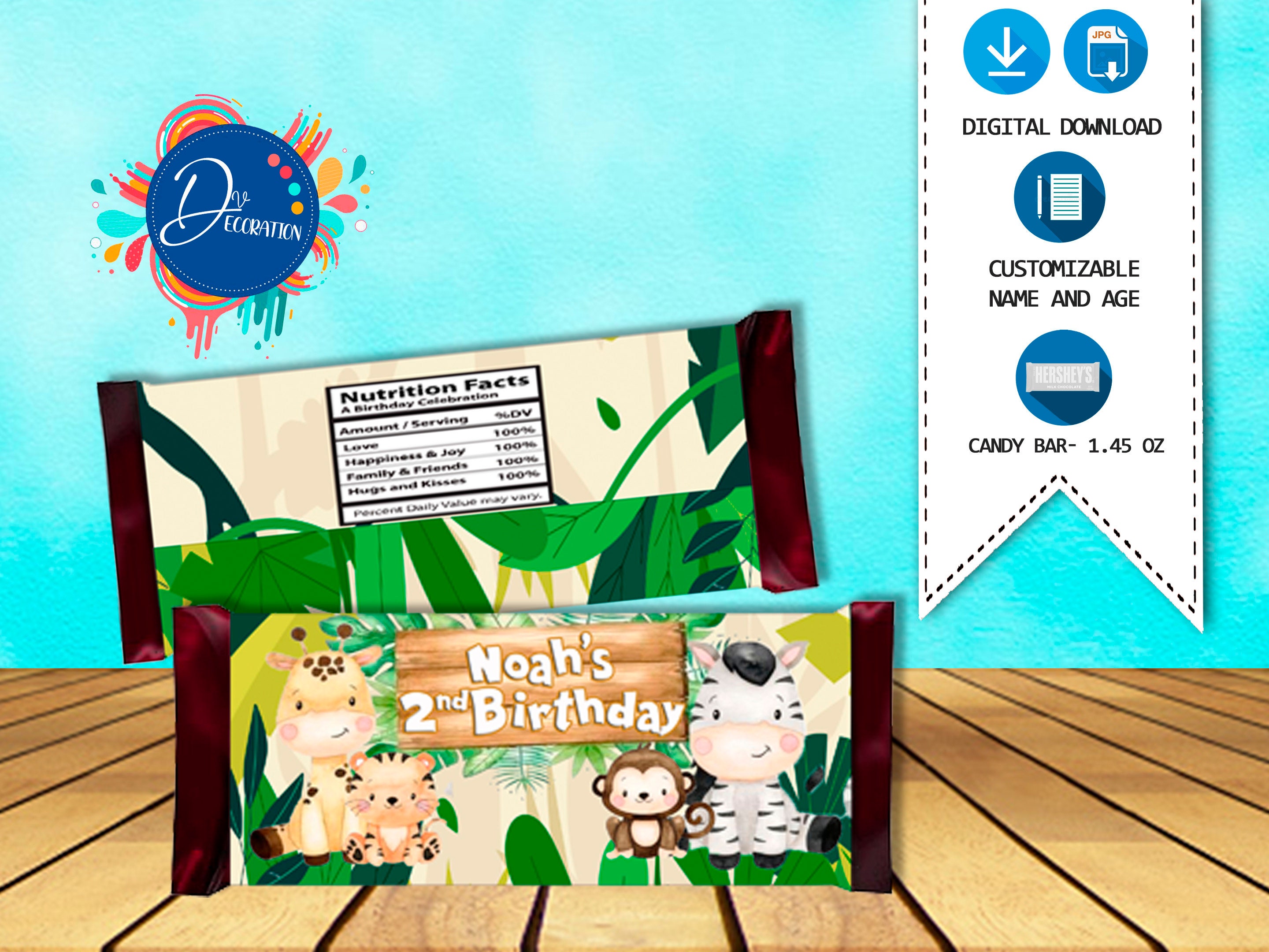 Safari Pack 5 Labels for Birthday printable DIGITAL DOWNLOAD - Etsy