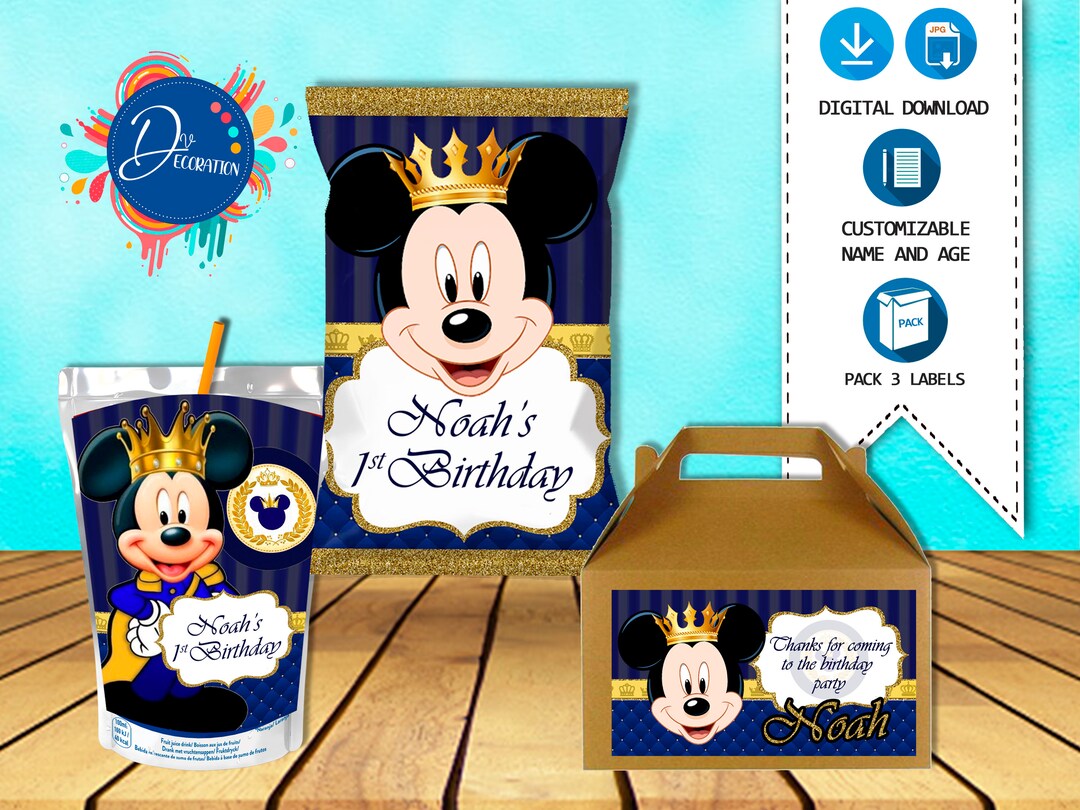 Mickey Mouse Royal King Labels for Birthday Party Pack - Printable ...