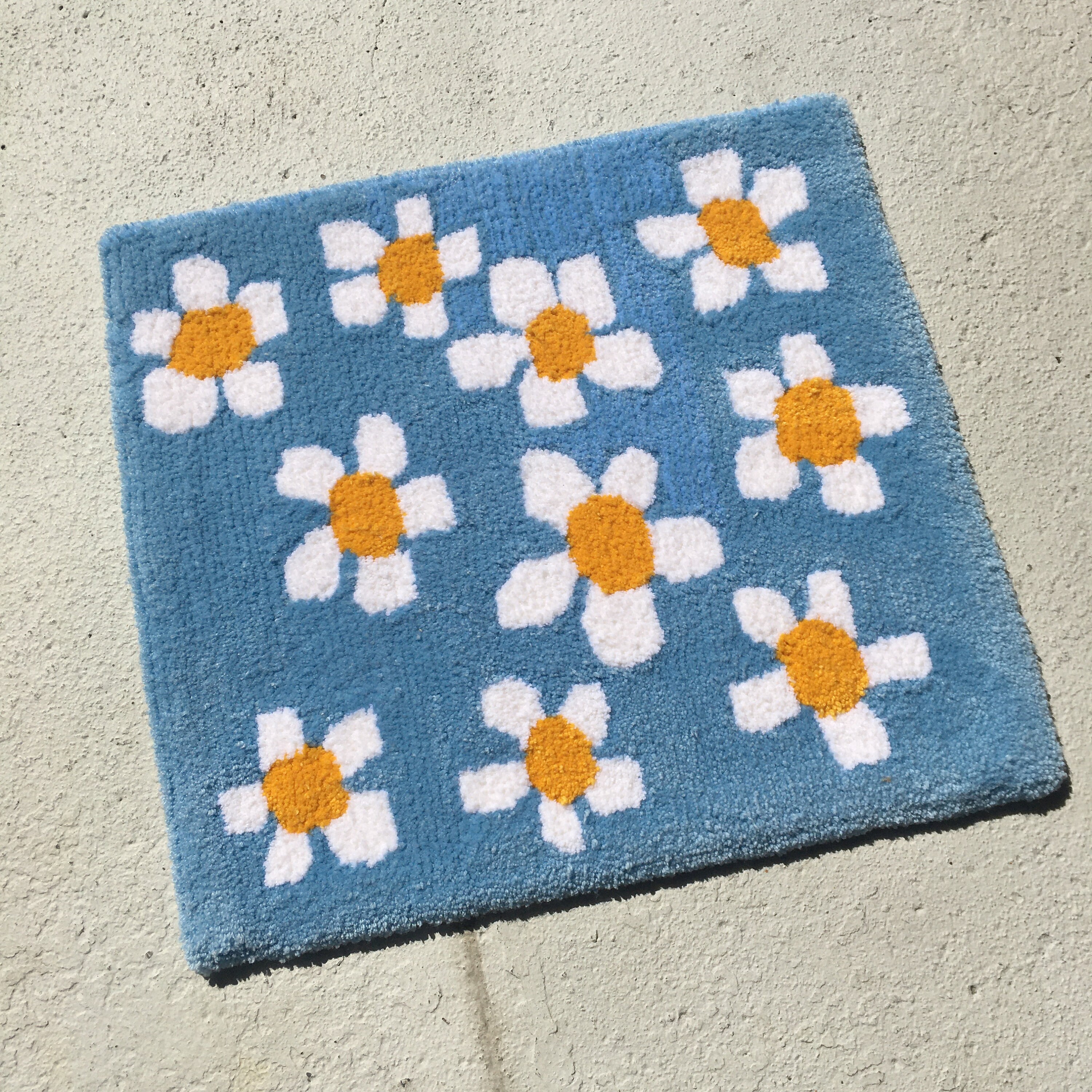 Freehand Daisies Hand Tufted Rug Blue | Etsy
