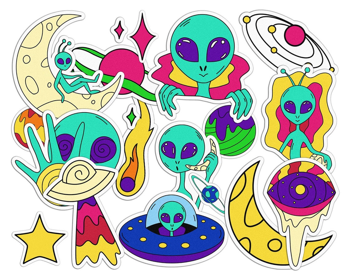 Green alien stickers ufo painting sticker pack pattern kit | Etsy